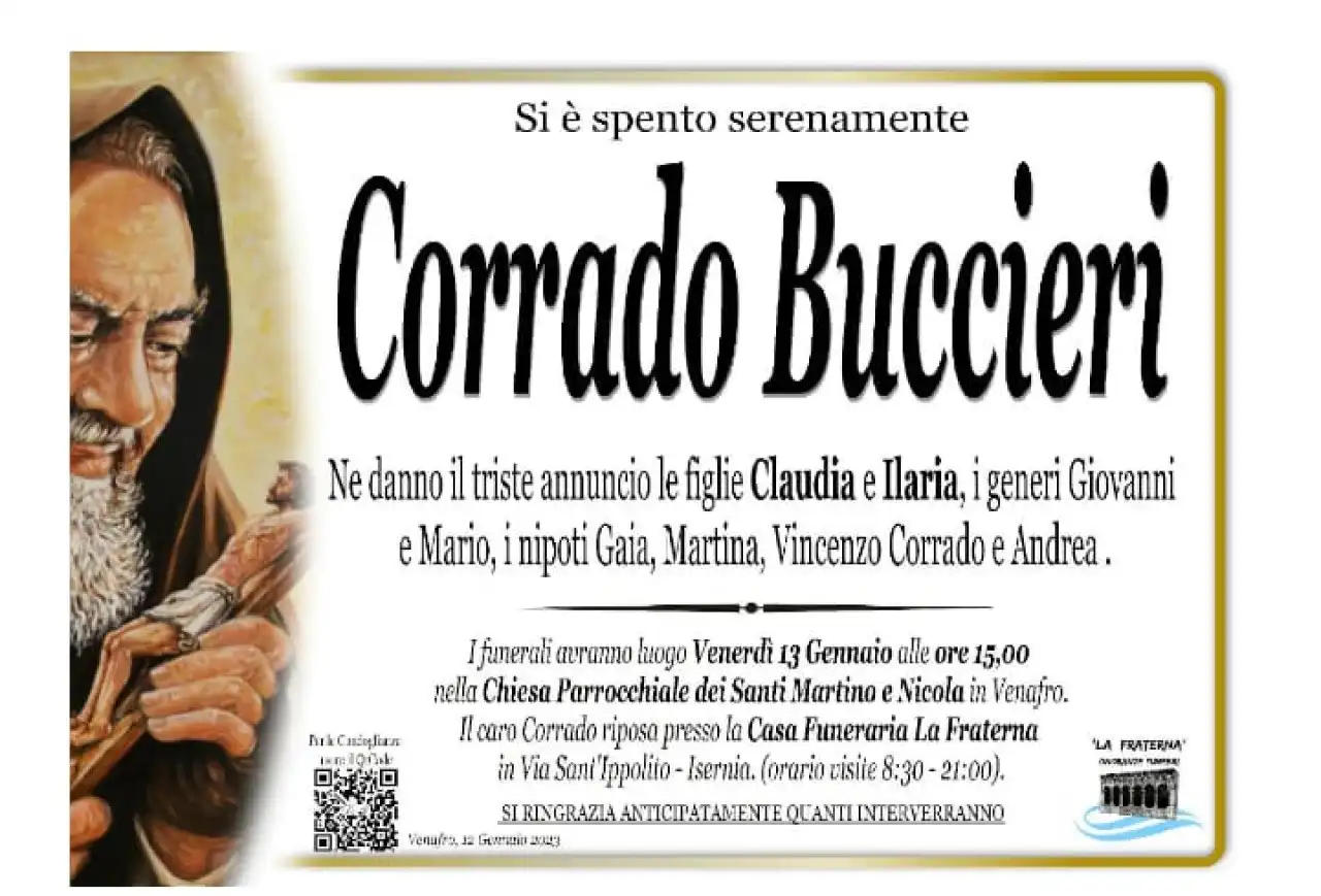 Venafro: domani l’ultimo saluto a Corrado Buccieri. Era stato fondatore ...